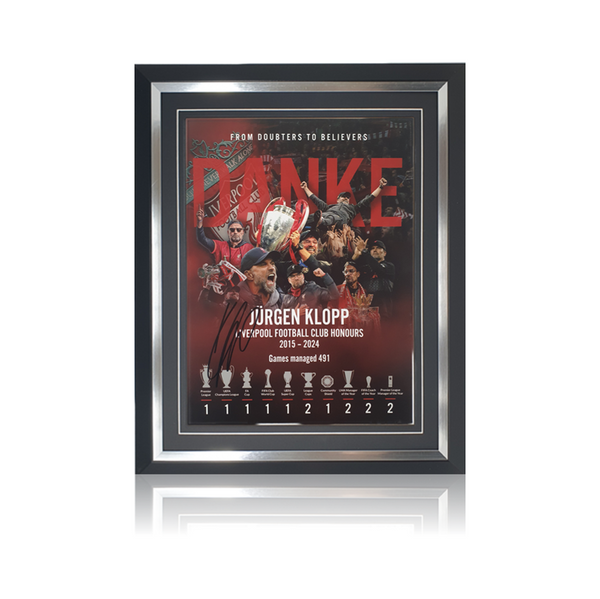 Jurgen Klopp Hand Signed 12" x16" 'DANKE' Honours Montage In Classic F ...