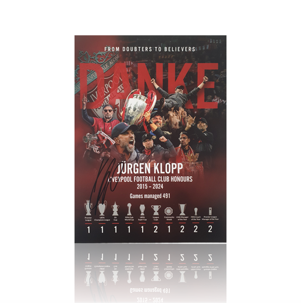 Jurgen Klopp Hand Signed 12" x16" 'DANKE' Honours Montage In Classic F ...