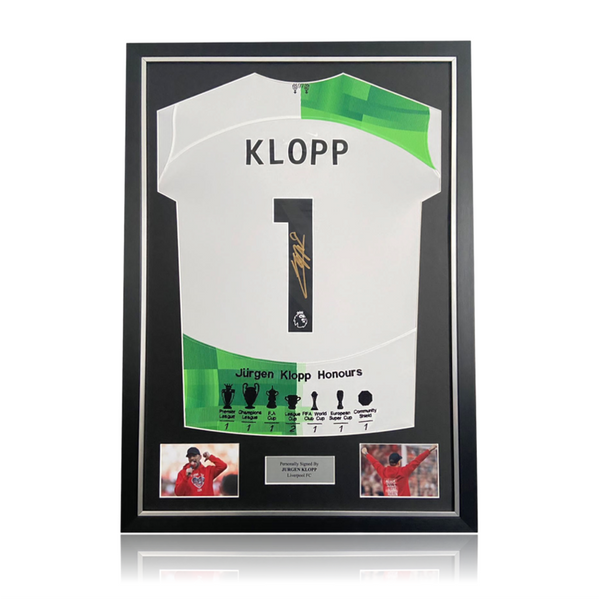 Jurgen Klopp Hand Signed Liverpool Away Shirt with EMBROIDERD Honours ...
