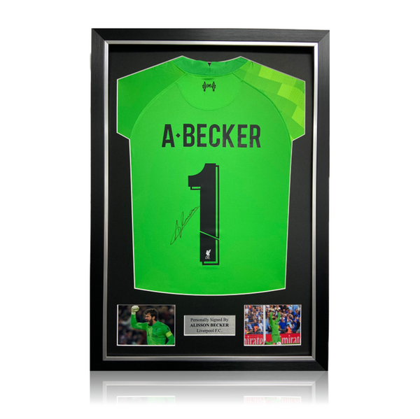Alisson Becker Hand Signed Liverpool Goalkeepers Shirt In Deluxe Class ...
