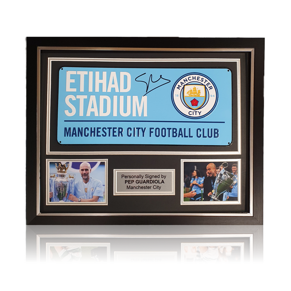 Pep Guardiola Hand Signed 'Etihad Stadium' Sign In Deluxe Classic Fram ...