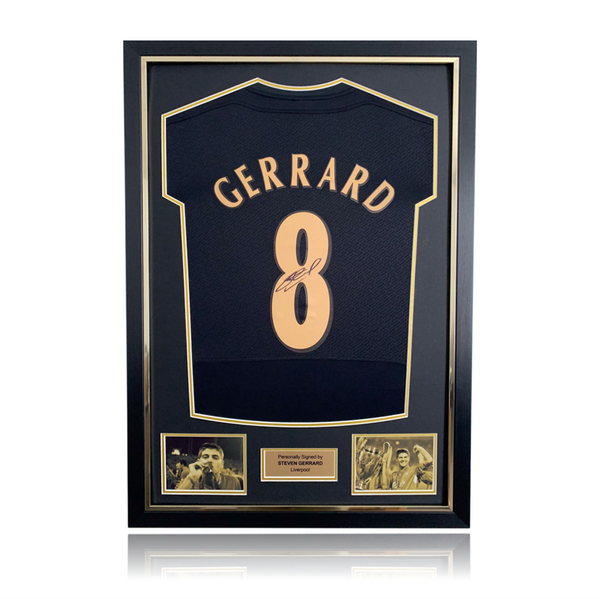 Steven Gerrard Hand Signed Liverpool 2005 #8 Black/Gold Shirt in Delux ...