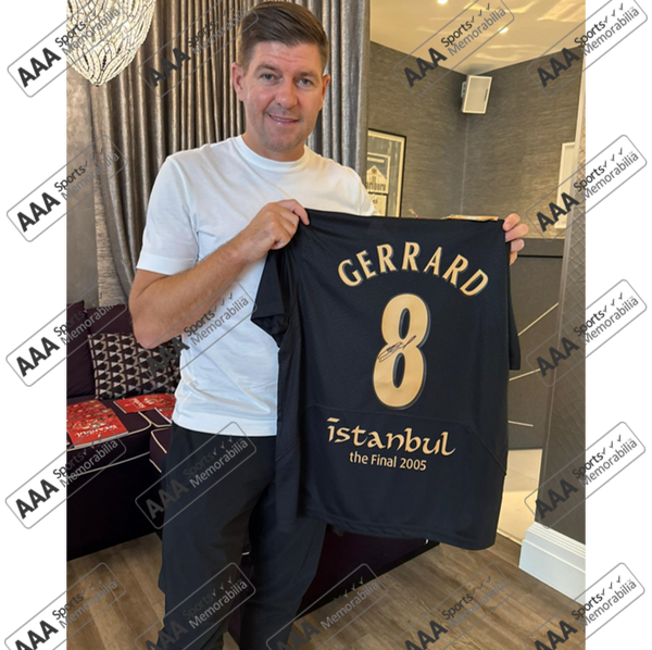 Steven Gerrard Hand Signed Liverpool 2005 Black/Gold 'Istanbul' #8 Shi ...