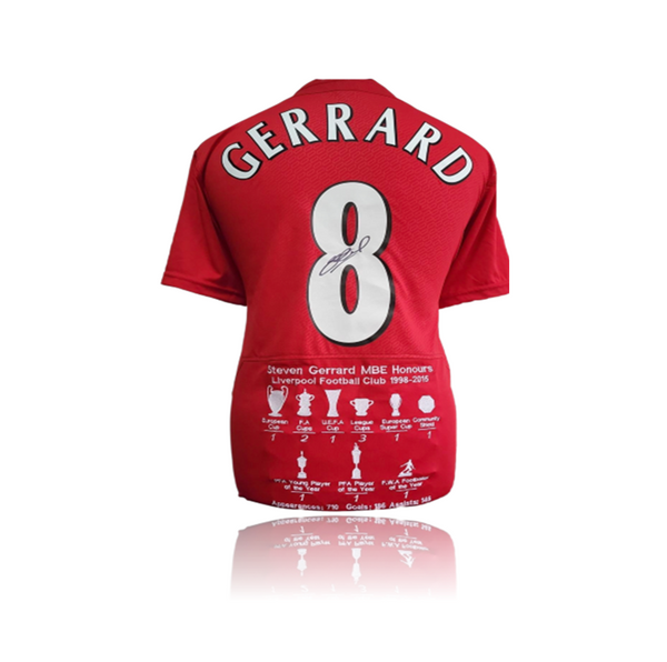 Steven Gerrard Hand Signed Liverpool 2005 ISTANBUL #8 Career Stats Shi ...