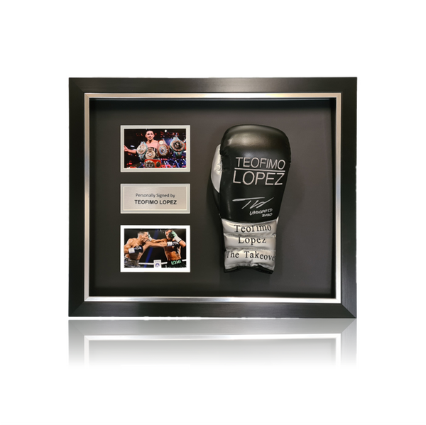 Teófimo 'THE TAKEOVER' López Hand Signed Black/Silver Glove in Deluxe ...